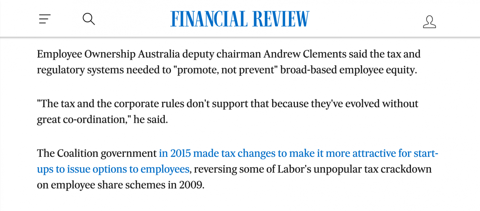 ‘Employee share schemes get tax review’ - Employee Ownership Australia